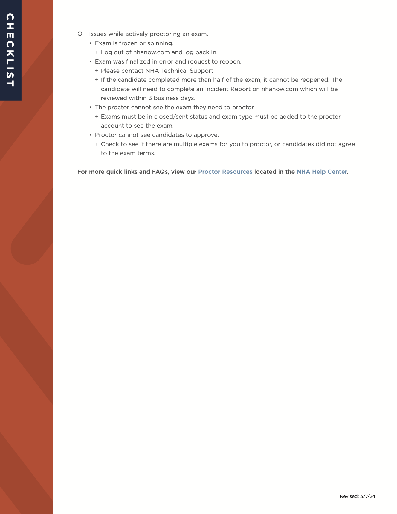 Proctor Readiness Checklist for Onsite Exams